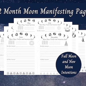 Instant Download Moon Chart Journaling Pages for Moon Phases 12 Month ...