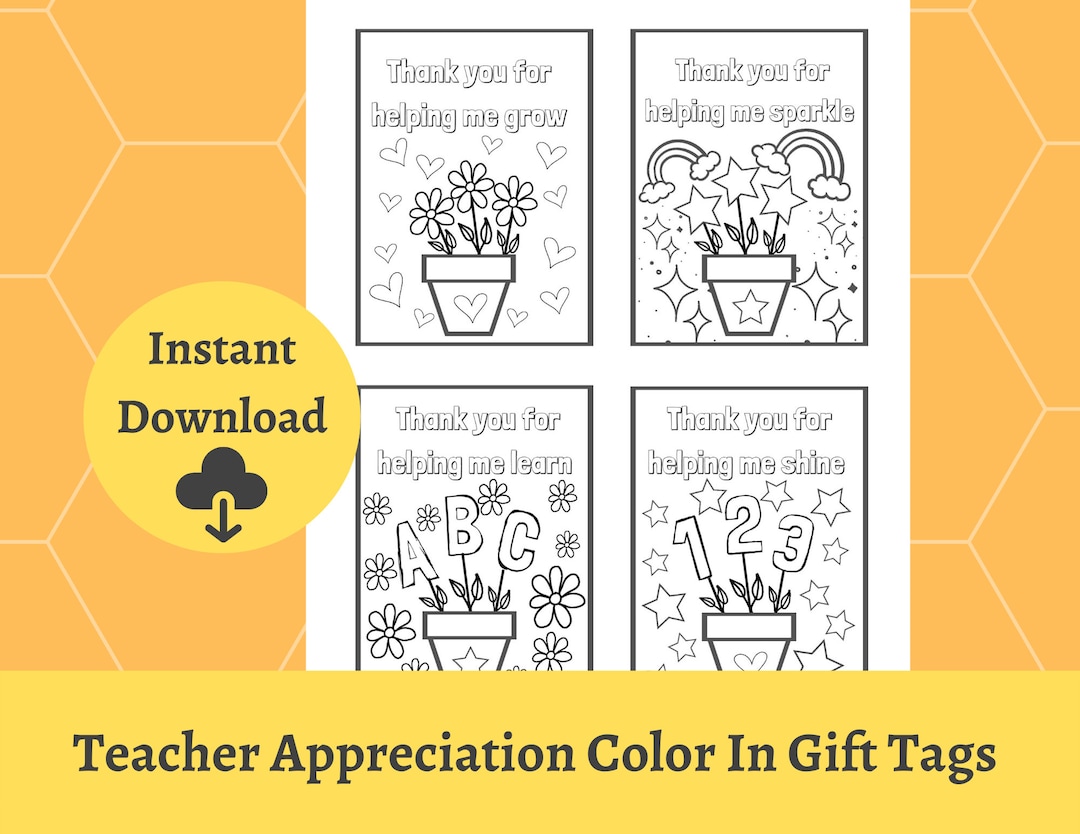 Instant Download Thank You Teacher Gift Tags Activity Elementary School ...