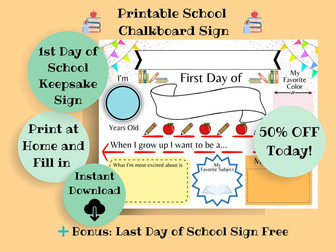 Printable 1st Day of School Sign Keepsake Sign for Scrapbook Kids ...