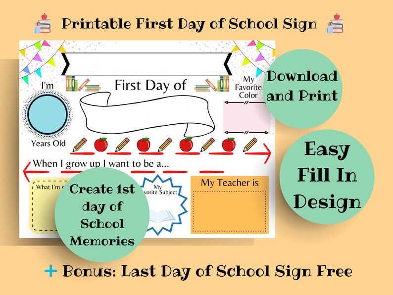 Printable 1st Day of School Sign Keepsake Sign for Scrapbook Kids ...
