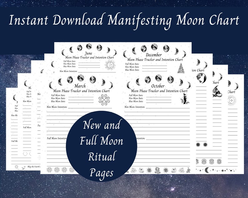 Instant Download Moon Chart Journaling Pages for Moon Phases 12 Month ...