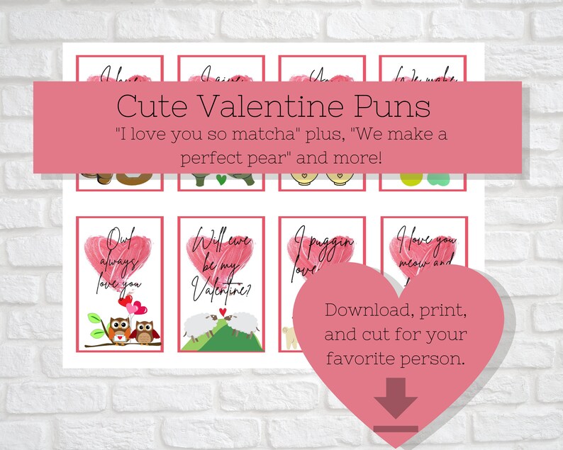 Instant Download Valentines Classroom Printable Valentine Cards Puns ...