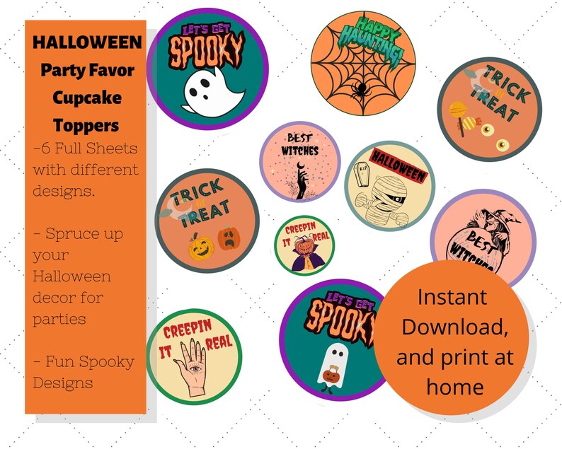 Halloween Cupcake Toppers Instant Download Halloween Party Cake ...