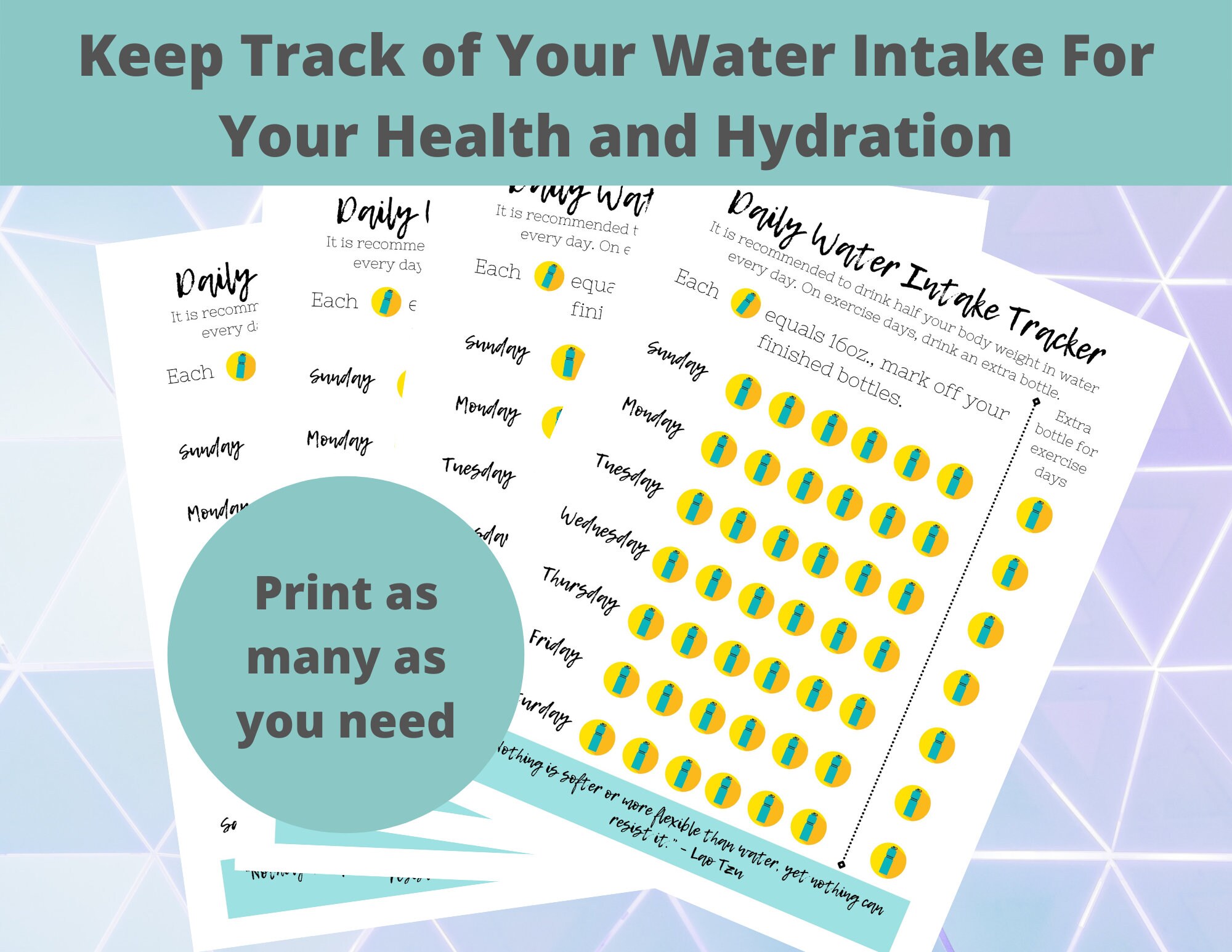 Instant Download Daily Water Intake Tracker for Hydration Chart for ...