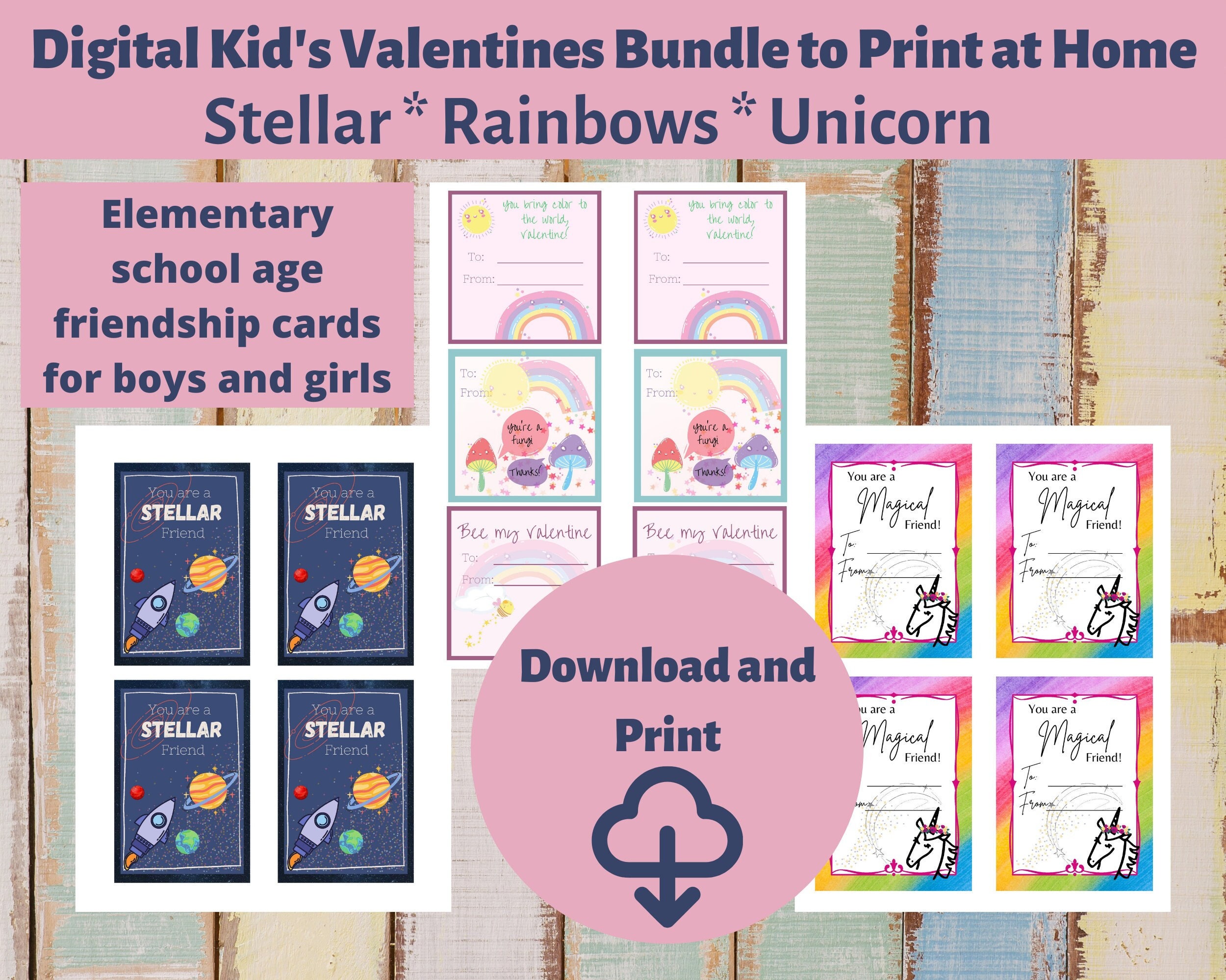 Kid's Valentines Cards for Classroom Valentines Day Cards Instant ...
