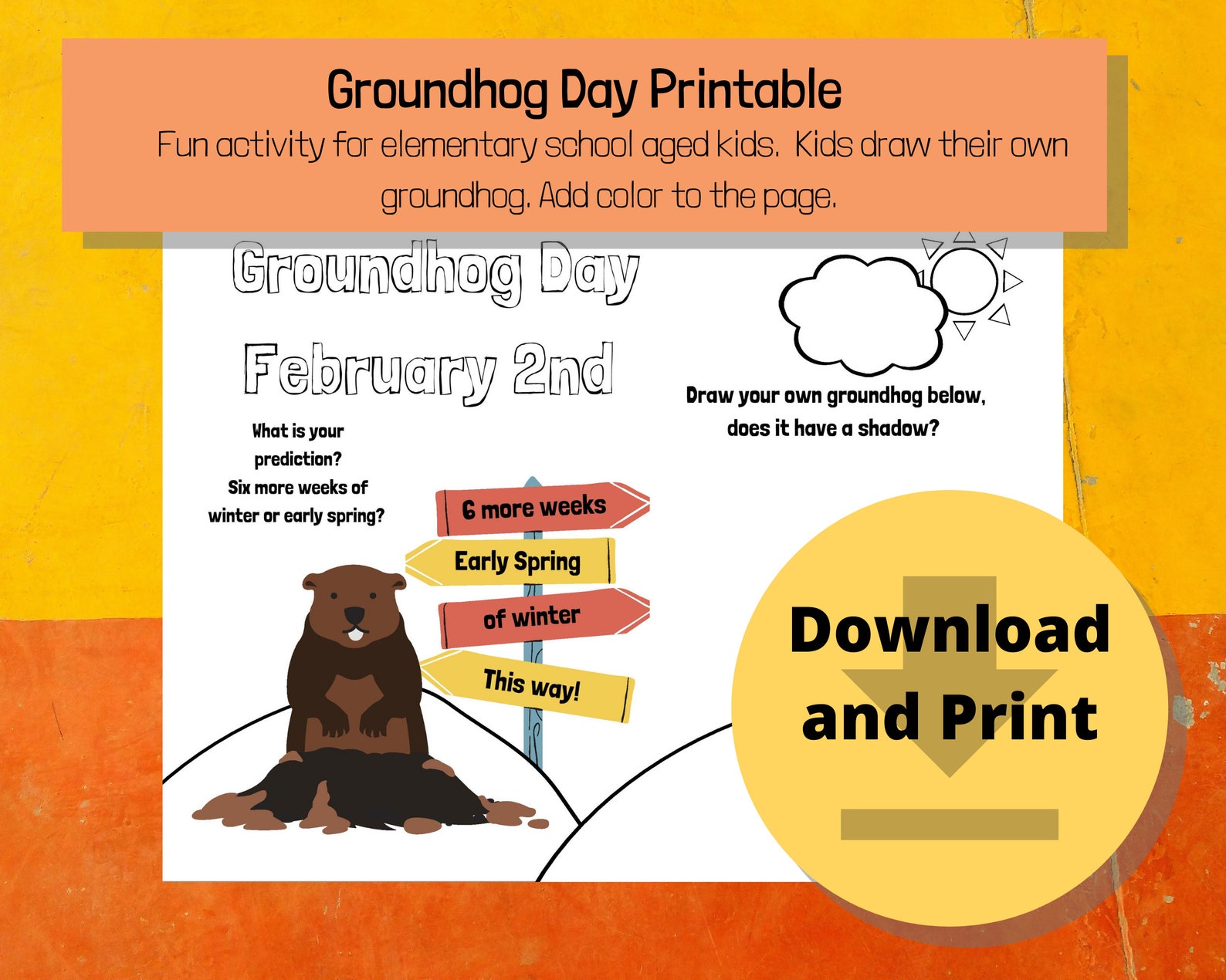Groundhog Day Printable Instant Download and Print Groundhog Day ...