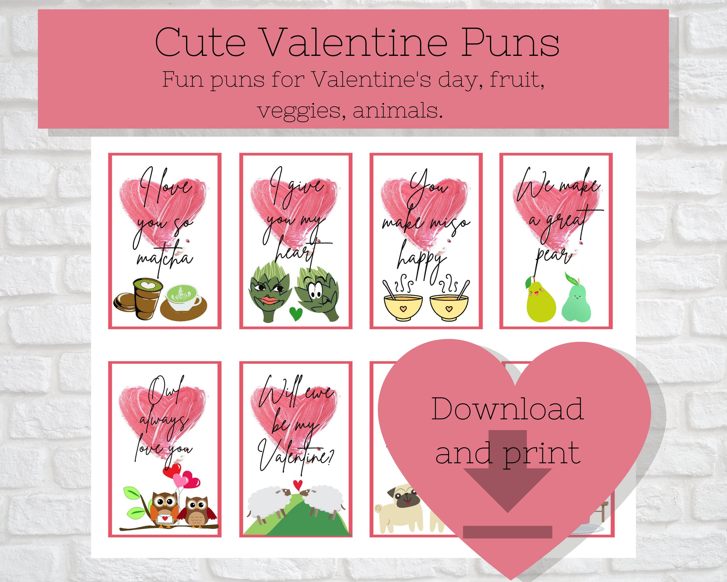 Instant Download Valentines Classroom Printable Valentine Cards Puns ...