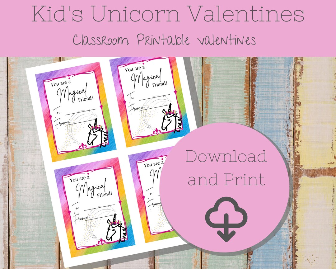 Preschool Unicorn Valentines Printable Instant Download Valentines for ...