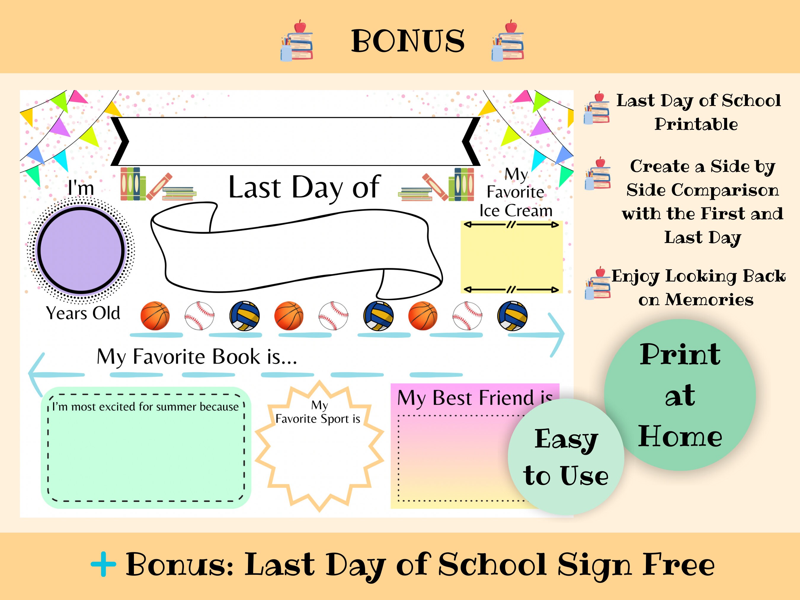 Printable 1st Day of School Sign Keepsake Sign for Scrapbook Kids ...
