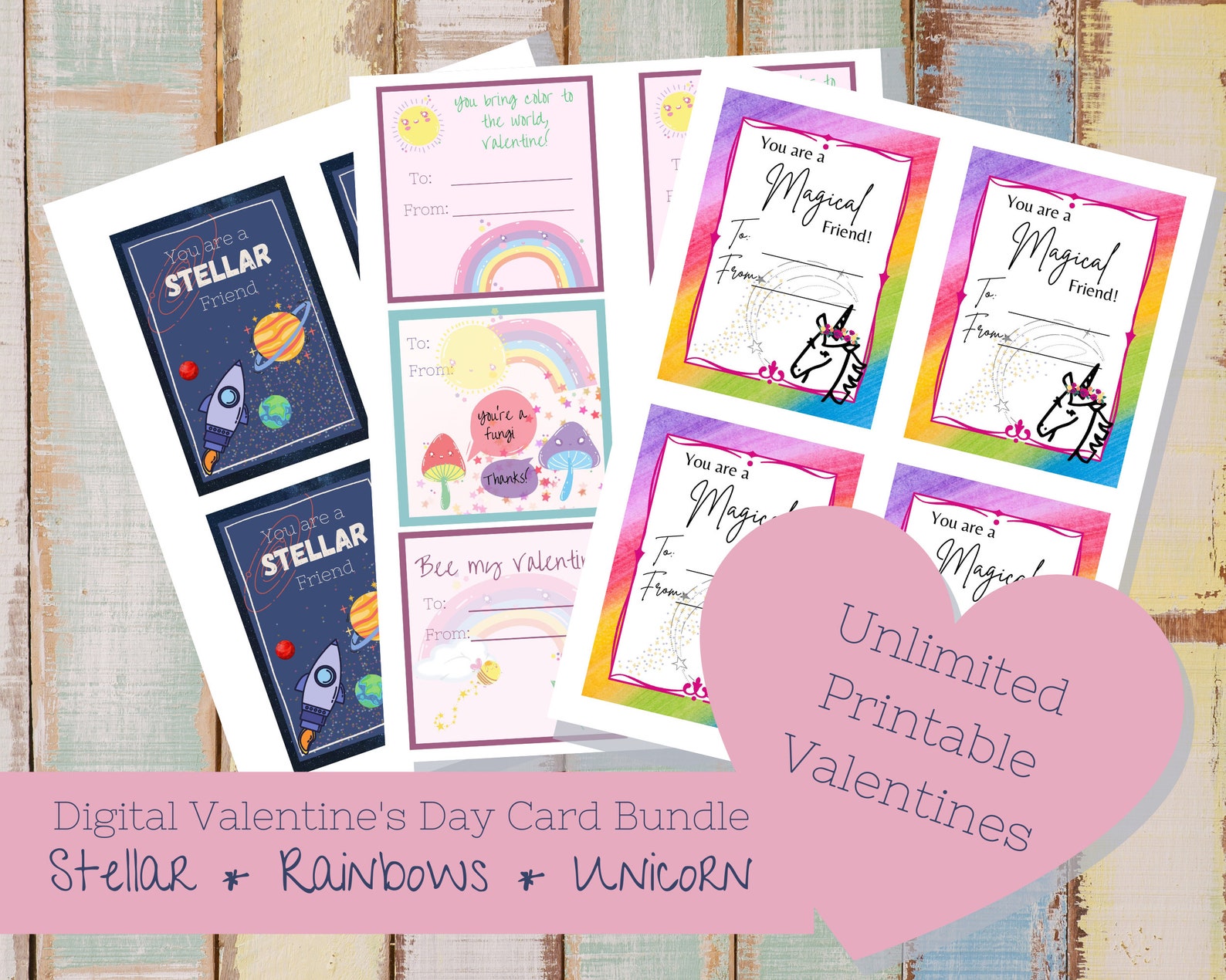 Kid's Valentines Cards for Classroom Valentines Day Cards Instant ...
