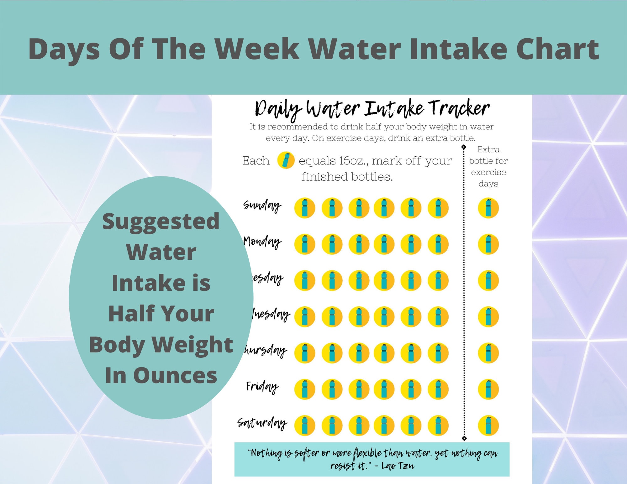 Instant Download Daily Water Intake Tracker for Hydration Chart for ...