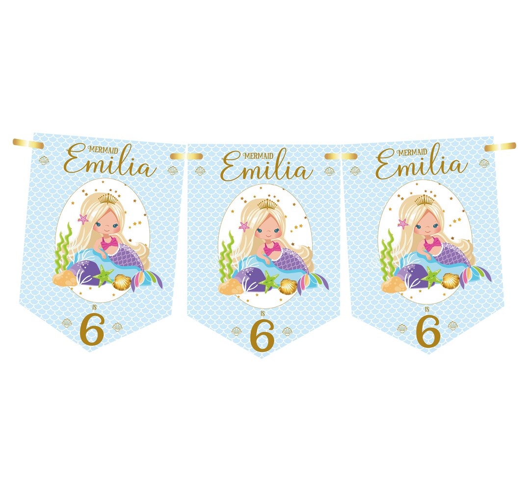 Mermaid Birthday Bunting,personalised Childrens Birthday Party Banner ...