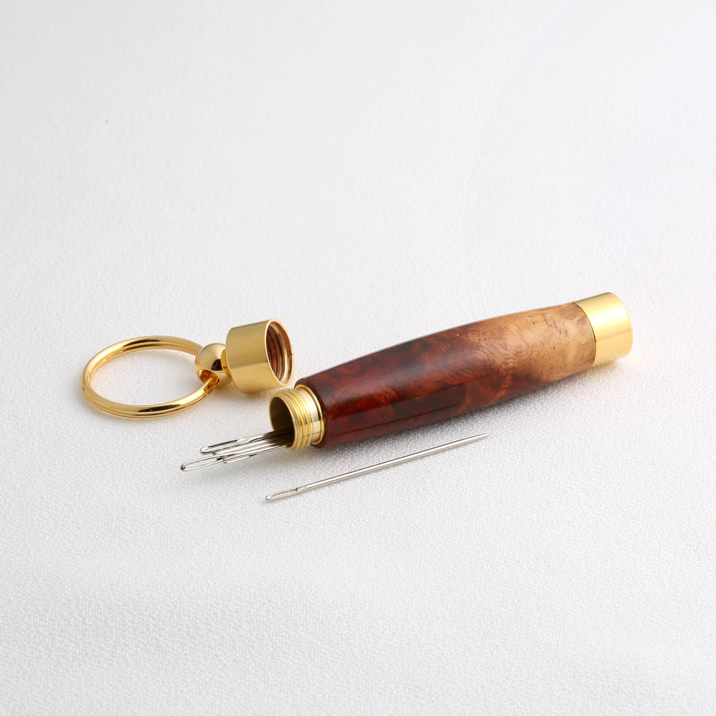 Keychain Amboyna Burl Wood Secret Compartment Key Chain Needle Case ...