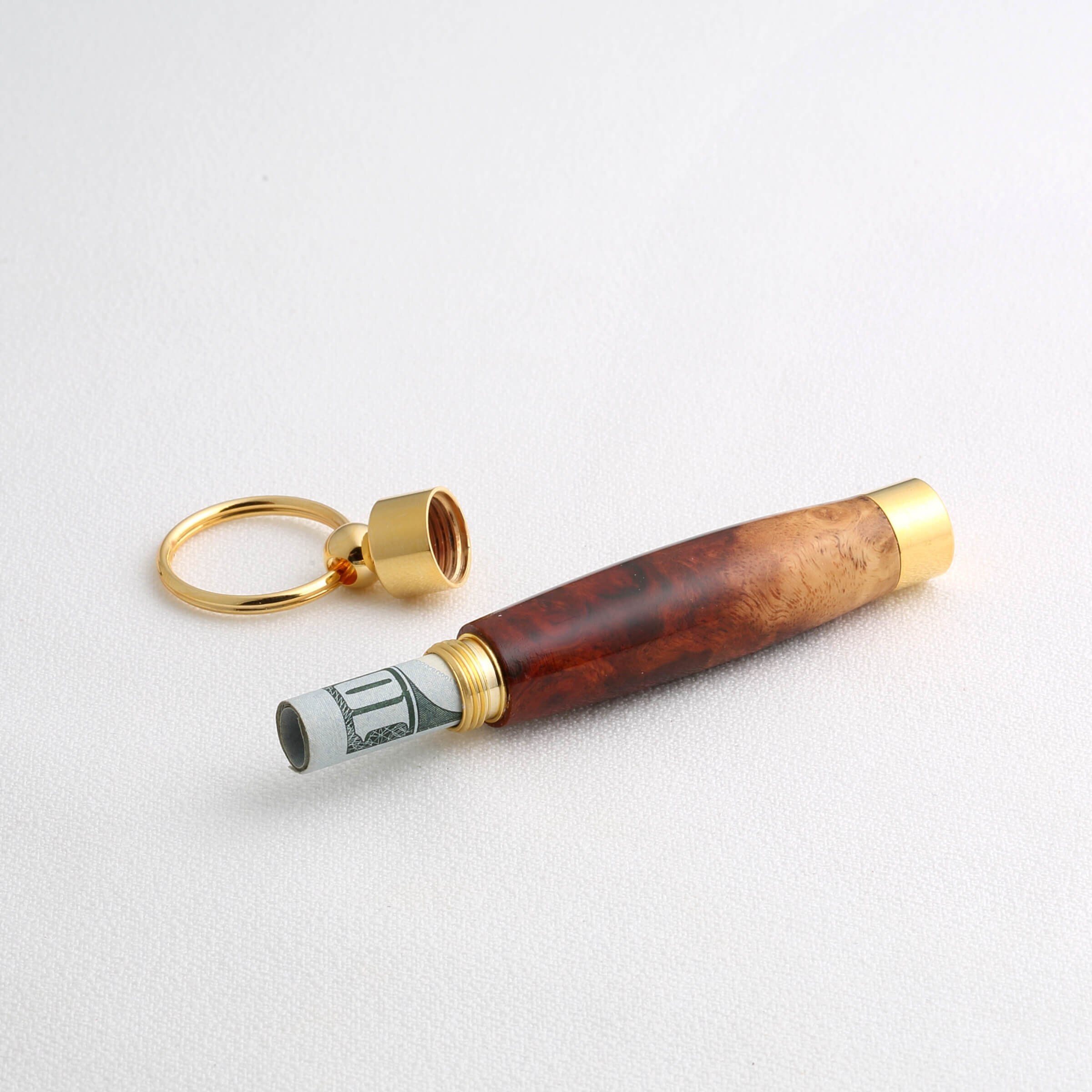 Keychain Amboyna Burl Wood Secret Compartment Key Chain Needle Case ...