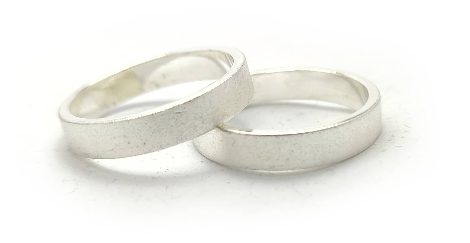 Sterling Silver Matte Flat Wedding Band Set - His and Hers 4mm Rings - Etsy