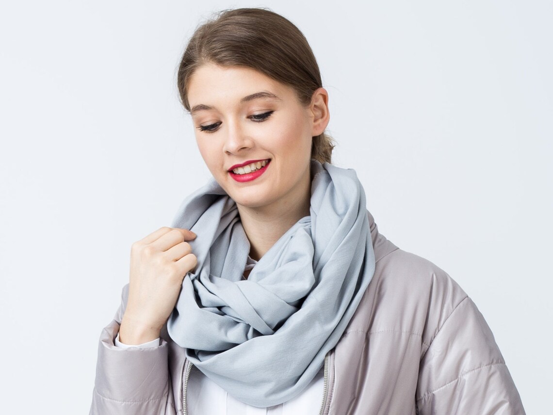 Tube Scarf With Leather Cuff Spring Cotton Infinty Scarf for | Etsy