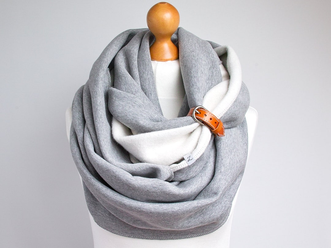 Winter Infinity Scarf With Leather Strap Cotton Infinity - Etsy