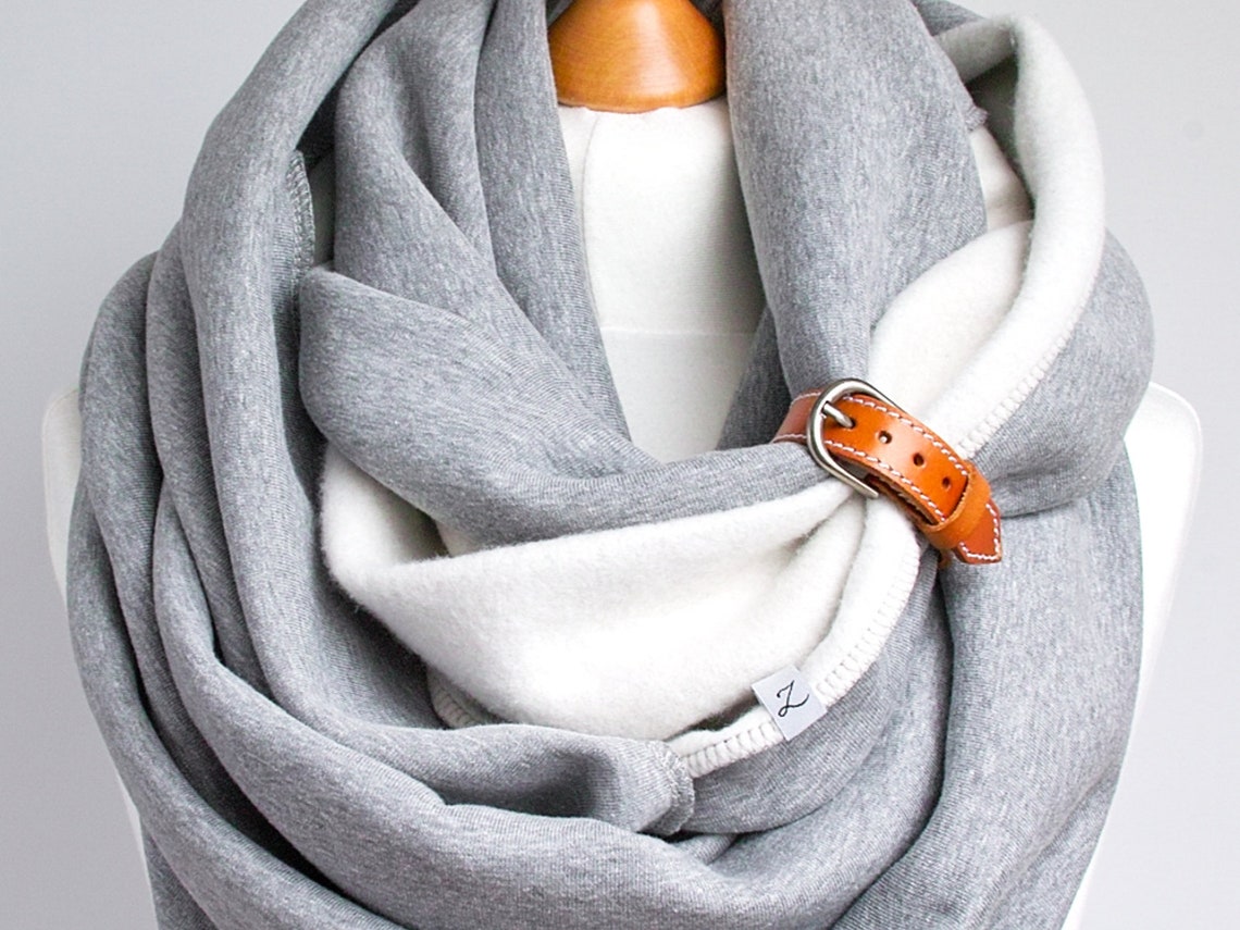 Winter Infinity Scarf With Leather Strap Cotton Infinity | Etsy