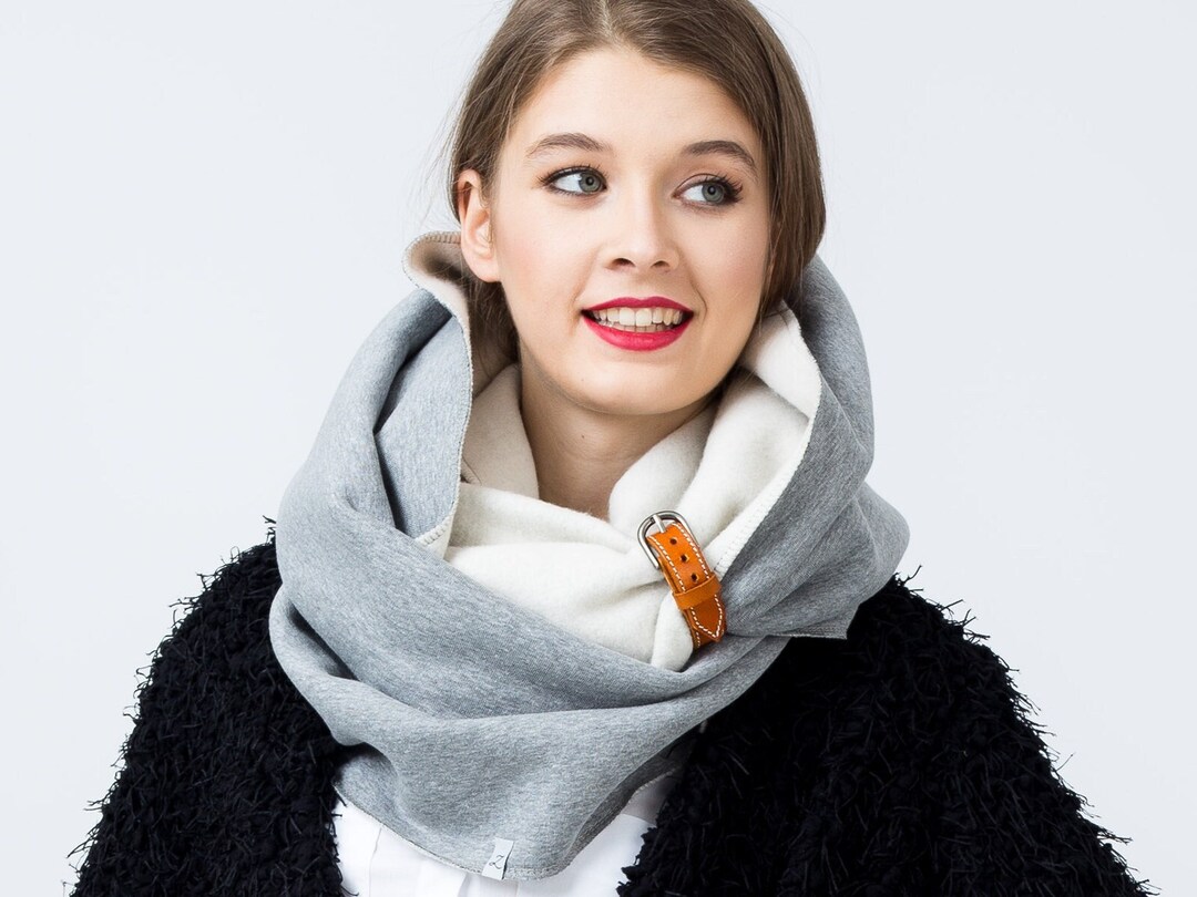 Winter Infinity Scarf With Leather Strap, Cotton Infinity Scarf, Women ...