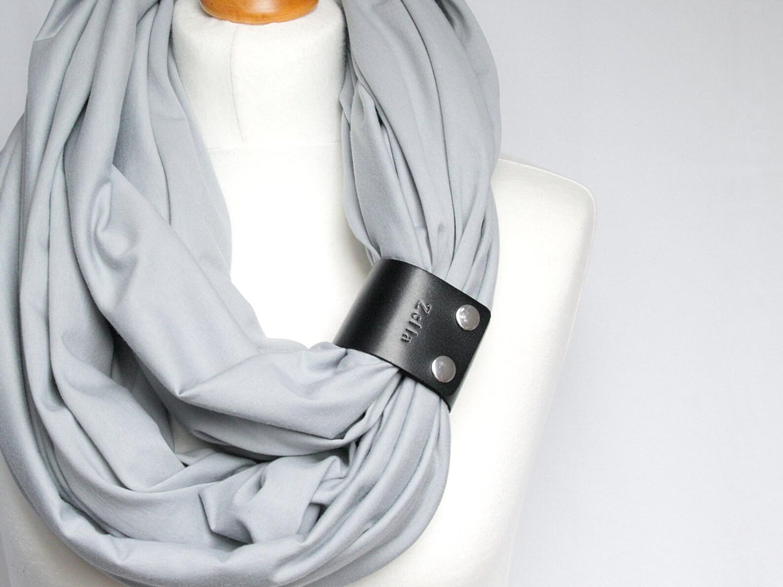 Tube Scarf With Leather Cuff Spring Cotton Infinty Scarf for | Etsy