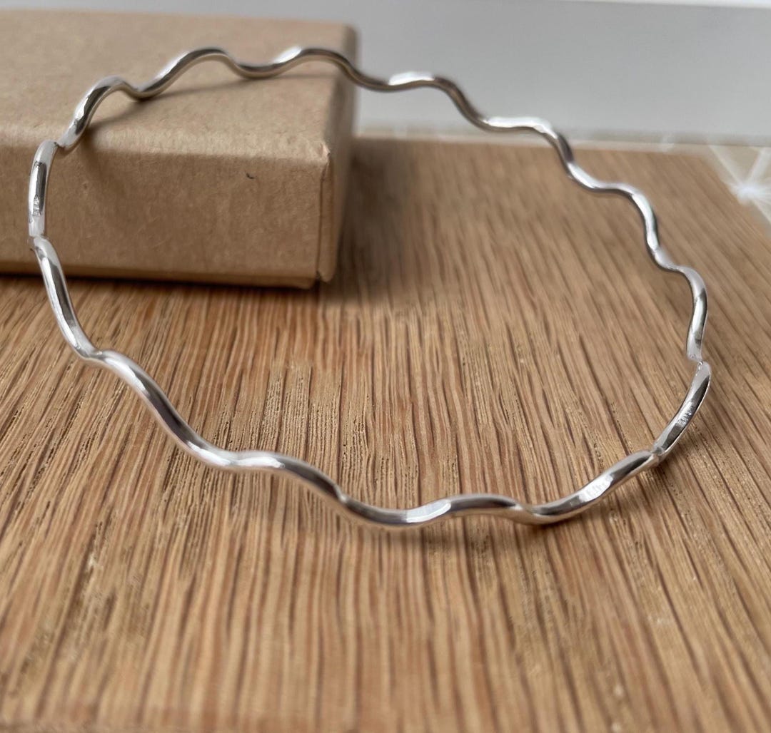 Hammered Sterling Silver Wavy Bangle - Stacking Bangle - Etsy UK