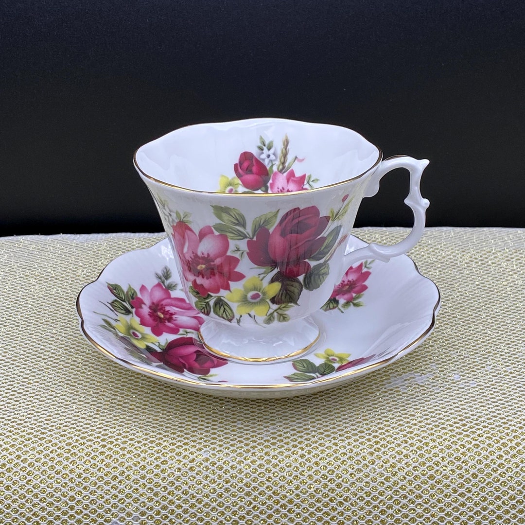 Royal Albert Red and Pink Roses Fluted Tea Cup and Saucer Vintage ...