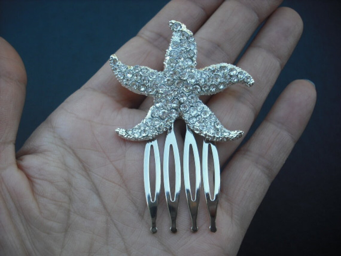 Bridal Hair Comb, Starfish Collection Version 3, Silver Rhinestone Hair ...