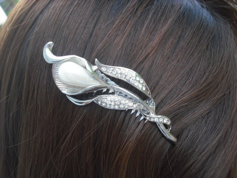 Abigail Collection, Rhinestone Hair Comb, Calla Lilly Flower Bridal ...