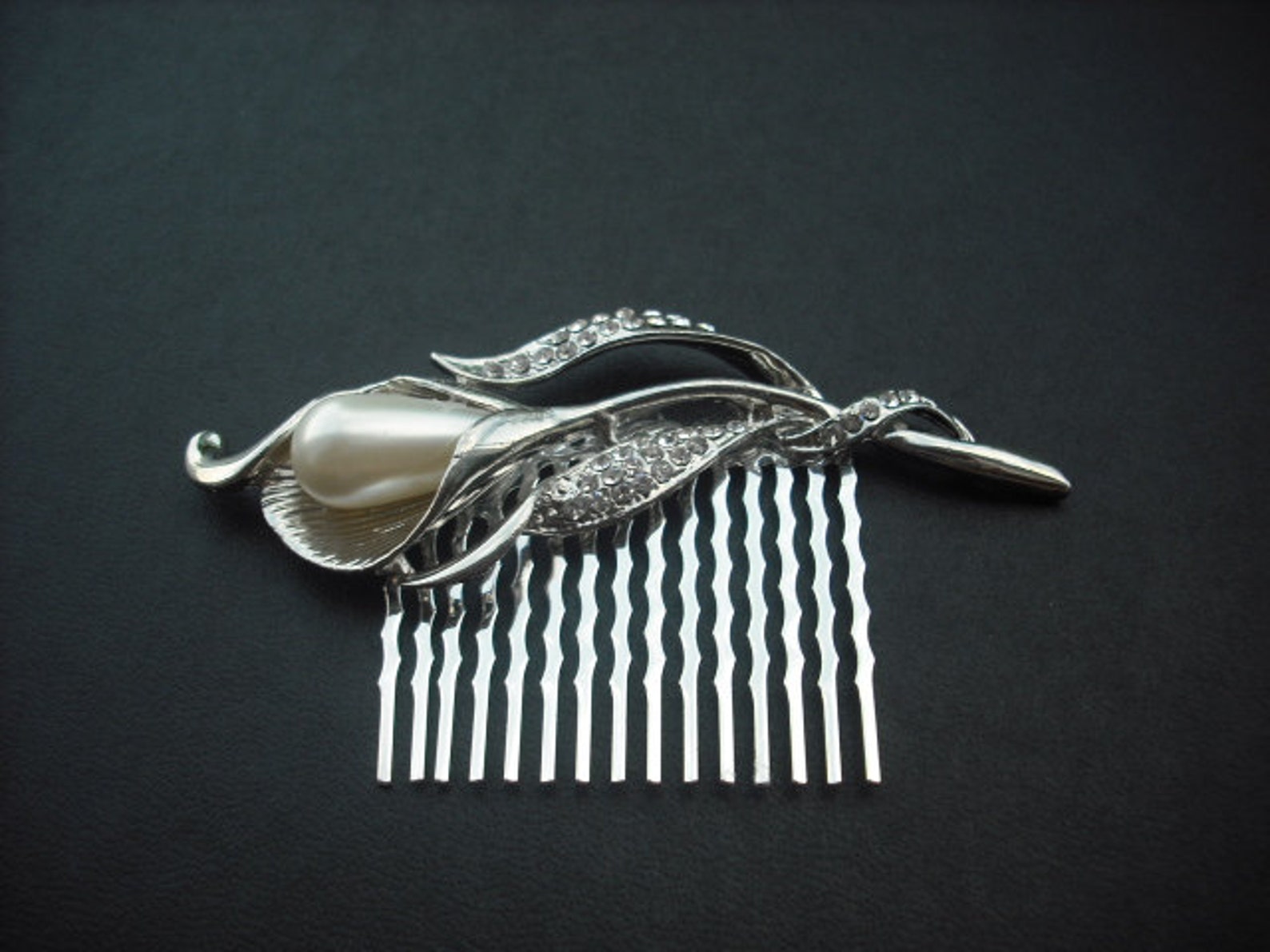 Abigail Collection, Rhinestone Hair Comb, Calla Lilly Flower Bridal ...