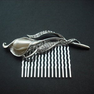 Abigail Collection, Rhinestone Hair Comb, Calla Lilly Flower Bridal ...