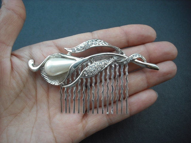 Abigail Collection, Rhinestone Hair Comb, Calla Lilly Flower Bridal ...