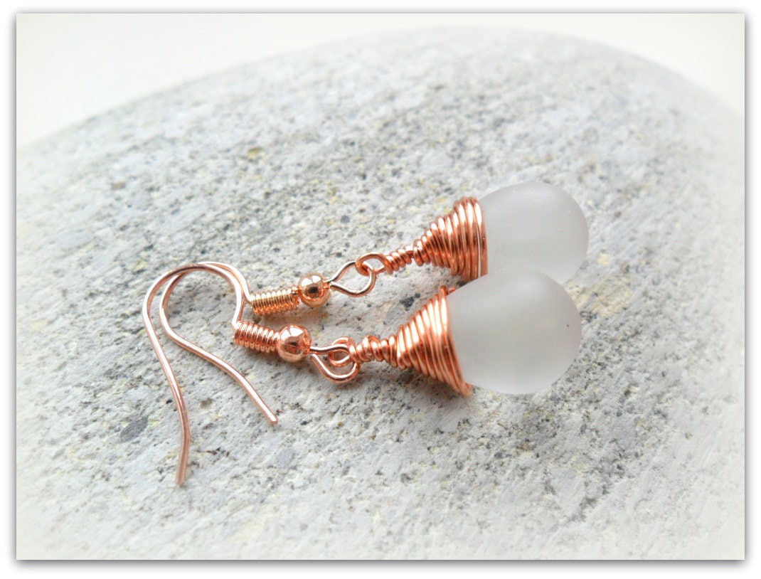 Teardrop Frosted Matte Clear Ice Rose Gold Earrings Czech Crystal ...