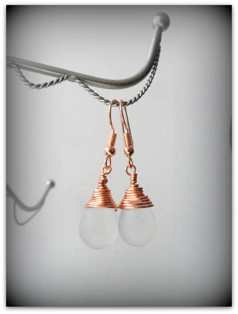 Teardrop Frosted Matte Clear Ice Rose Gold Earrings Czech Crystal ...