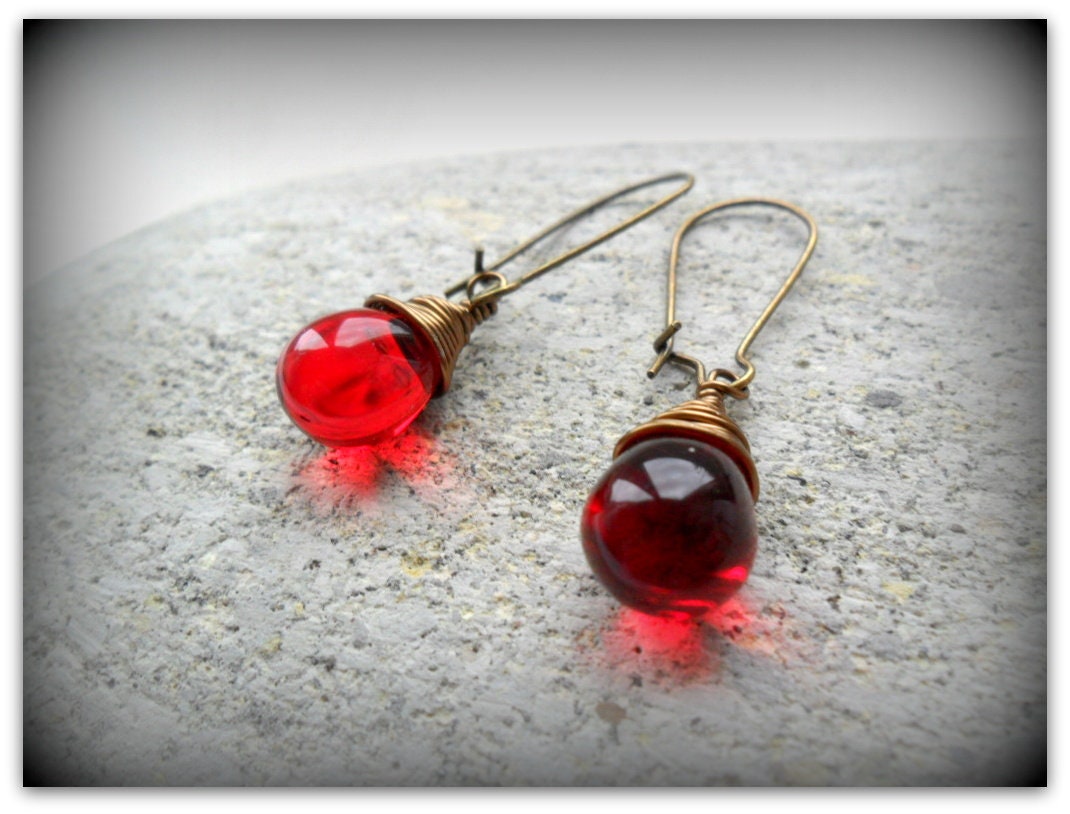 Teardrop Ruby Red Girlfriend Gift Bronze Drop Earrings Czech Crystal ...
