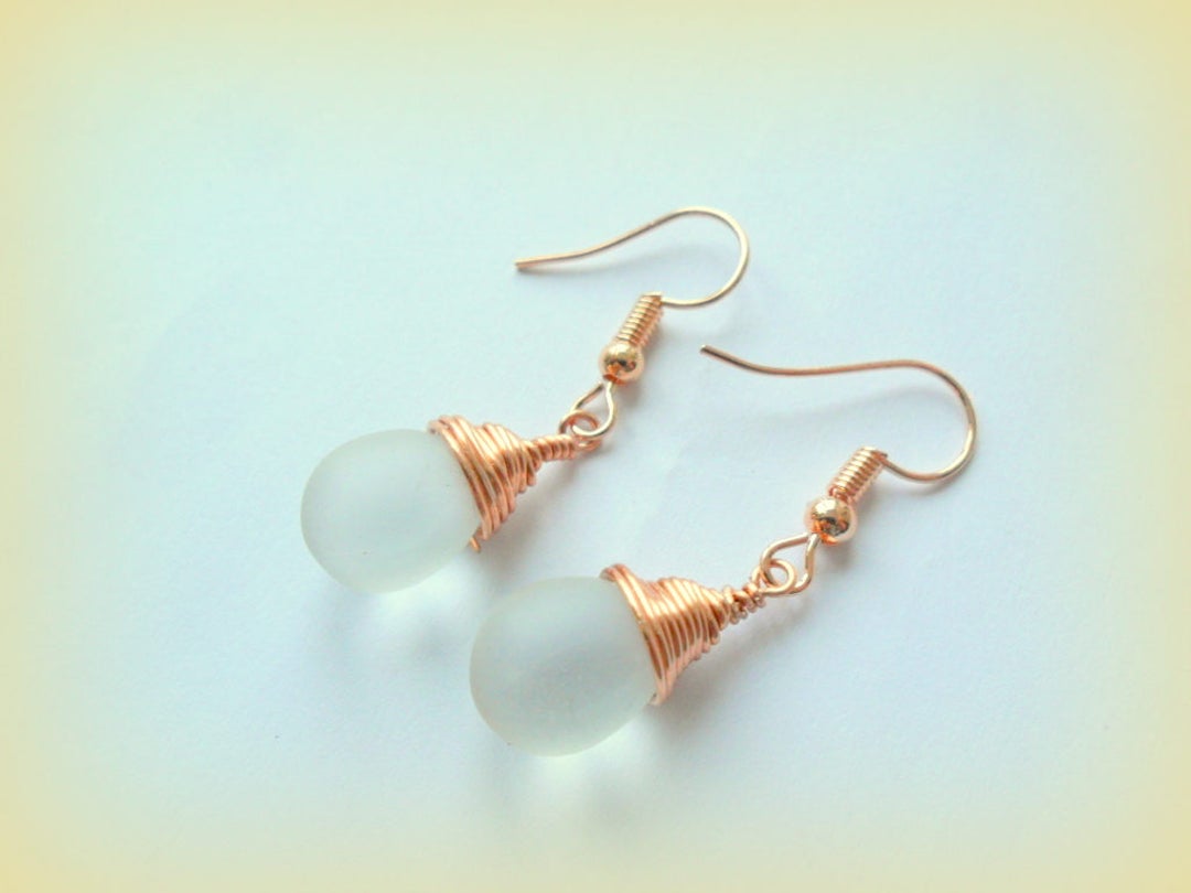 Teardrop Frosted Matte Clear Ice Rose Gold Earrings Czech Crystal ...