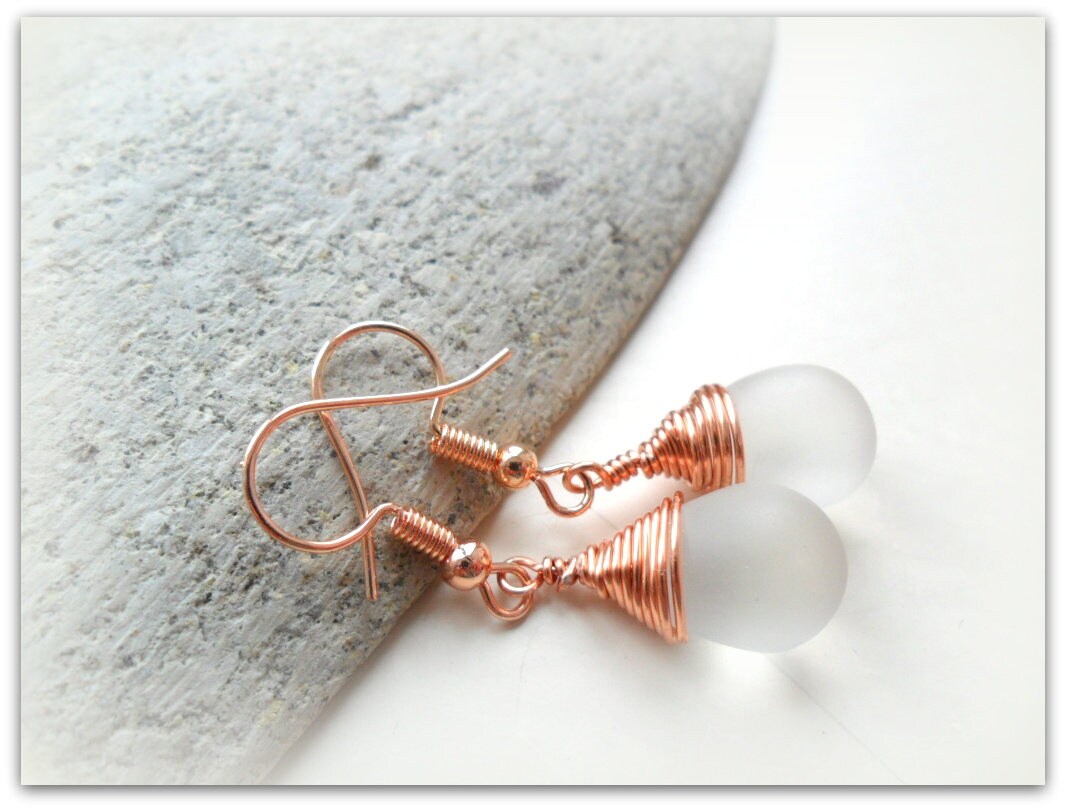 Teardrop Frosted Matte Clear Ice Rose Gold Earrings Czech Crystal ...