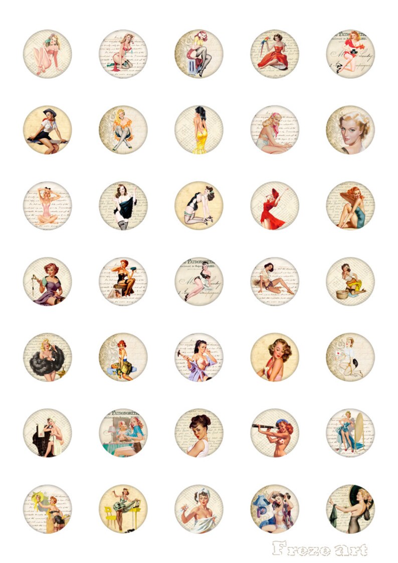 1 Inch Digital Collage Sheet Pinup Girl Printable Etsy