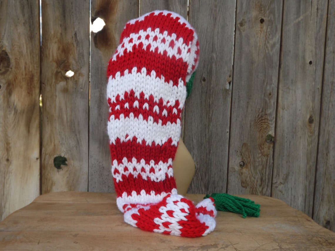 Custom Order-santa Hat-stocking Cap--hand Knit-red, Green and White ...