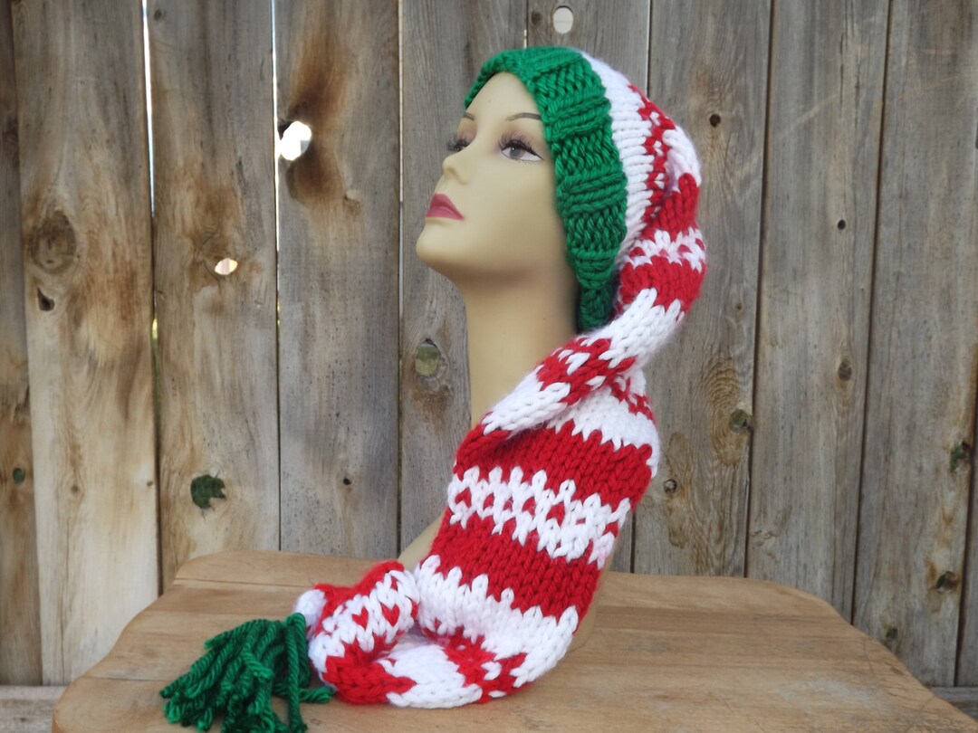 Custom Order-santa Hat-stocking Cap--hand Knit-red, Green and White ...