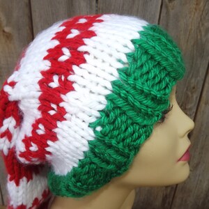 Custom Order-santa Hat-stocking Cap--hand Knit-red, Green and White ...
