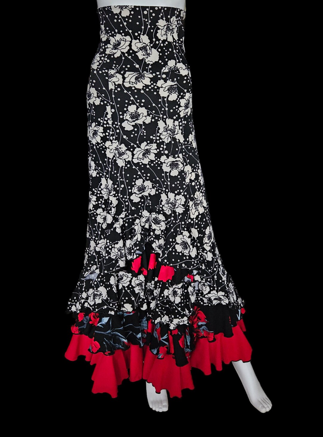 Flamenco Skirt Falda De Flamenco Black and White Floral Red Ruffles - Etsy