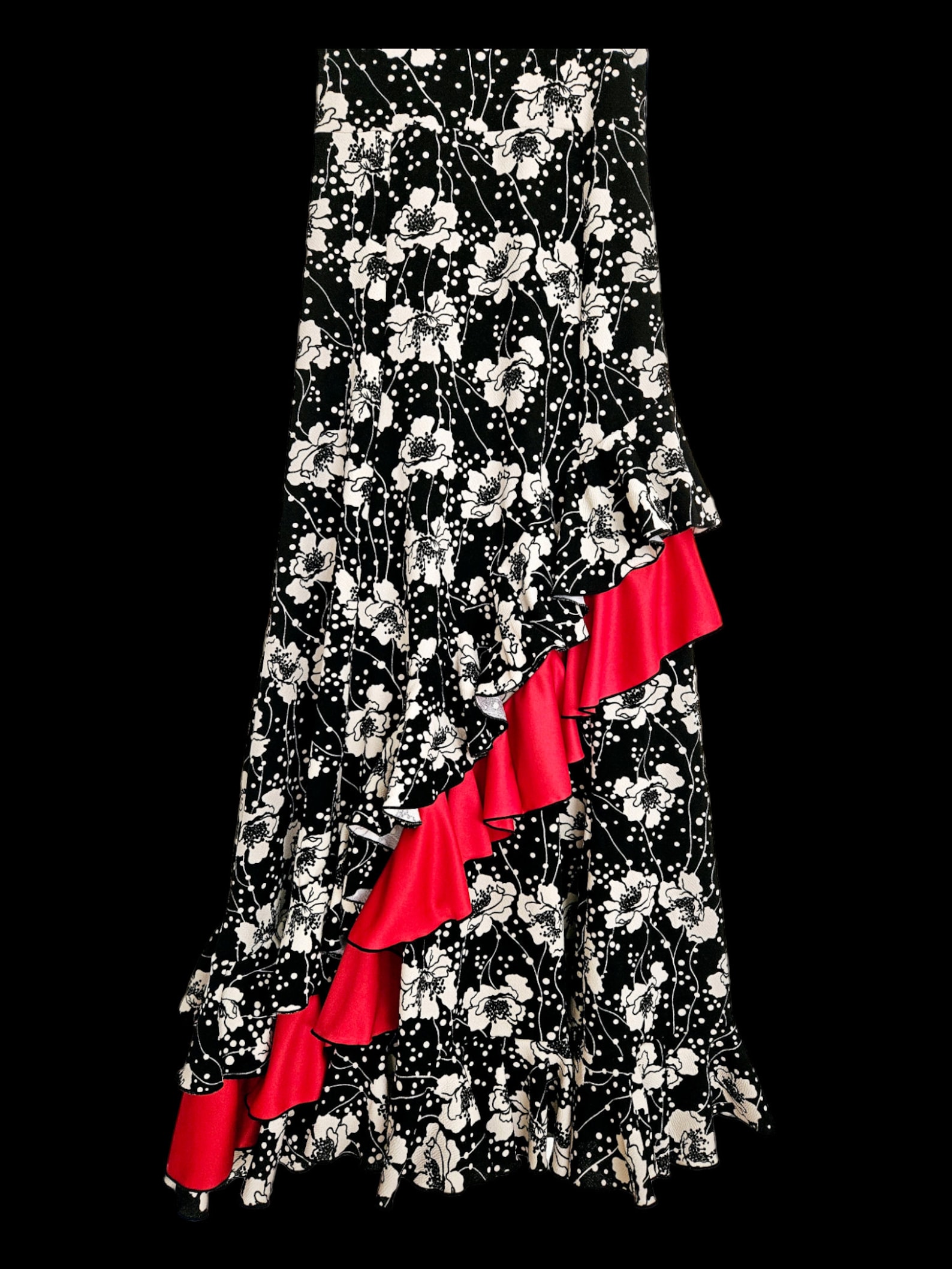 Flamenco Skirt Falda De Flamenco Black and White Floral and Red Ruffles ...