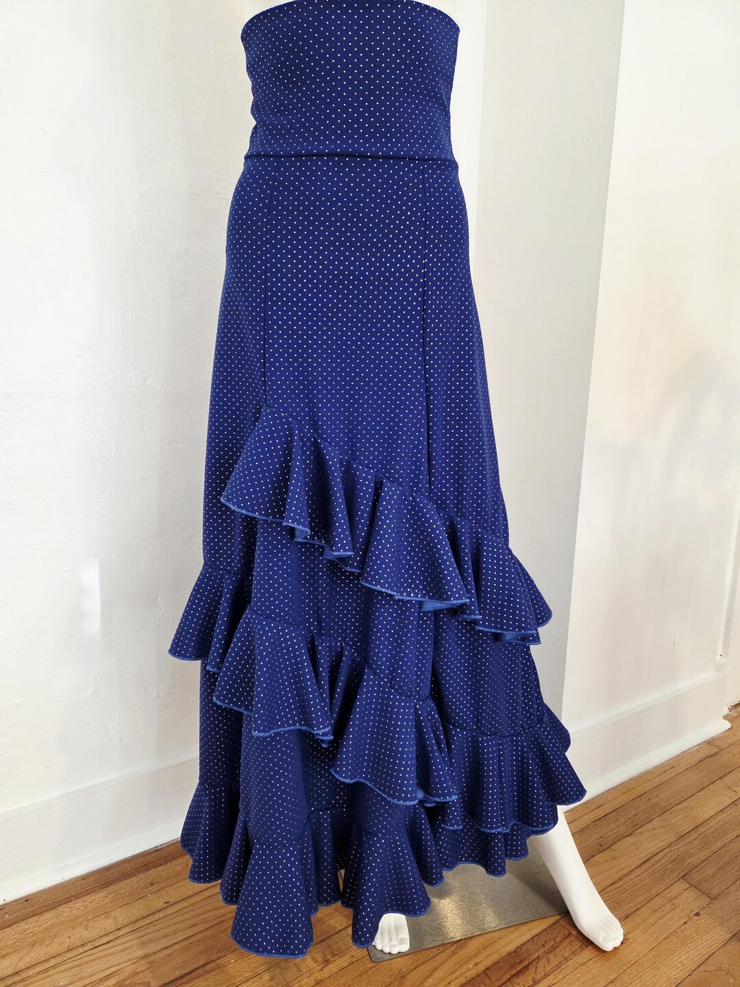 Flamenco Skirt Falda De Flamenco New Blue Gold Dots - Etsy
