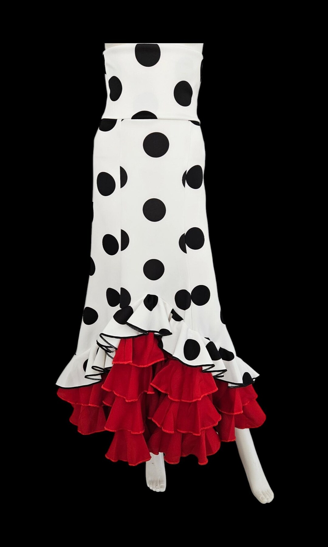 Flamenco Skirt Falda De Flamenco New White and Black Polka Dots Red ...