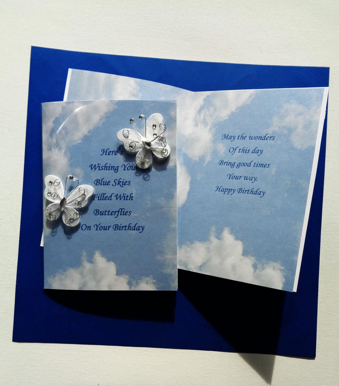A BLUE SKY BIRTHDAY Greeting Card Embellished With 3D Butterflies in ...