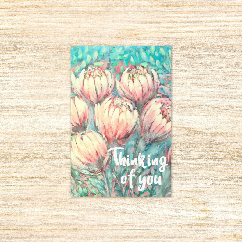 Thinking of You Sympathy Card With Protea Flowers Art, Set of 4 or 8 ...
