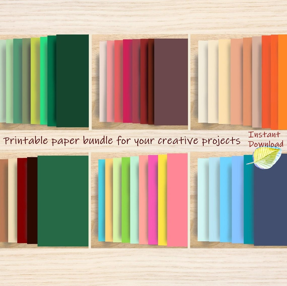 45 Solid Multicolor Printable Paper Pack Bundle for Scrapbook Craft DIY ...