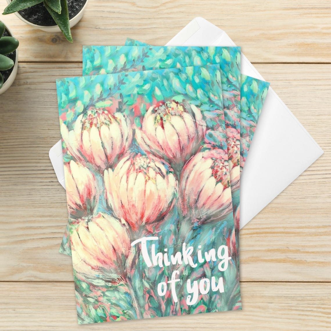 Thinking of You Sympathy Card With Protea Flowers Art, Set of 4 or 8 ...
