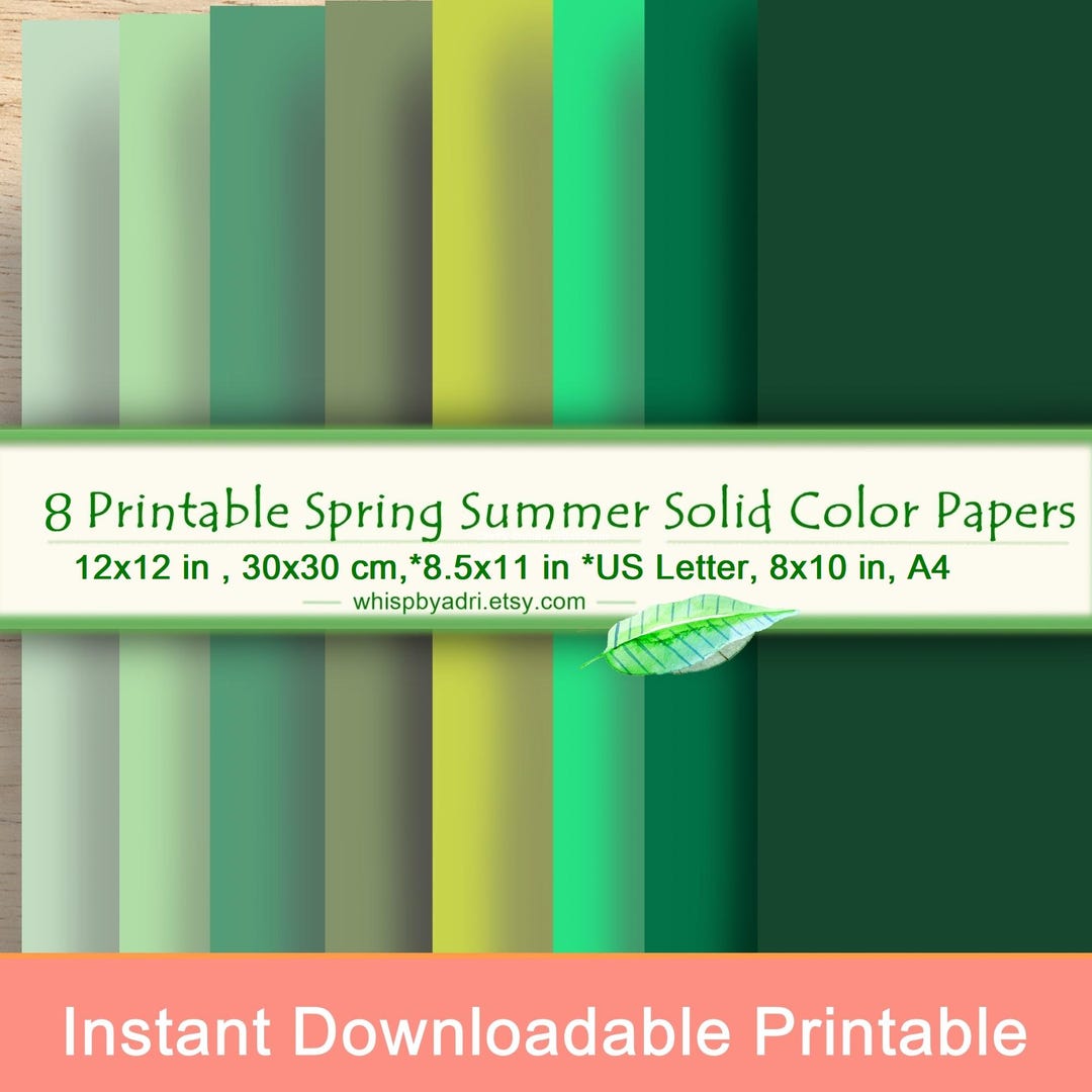 Summer Green Printable Paper Pack, Solid Colors for Scrapbook Craft ...