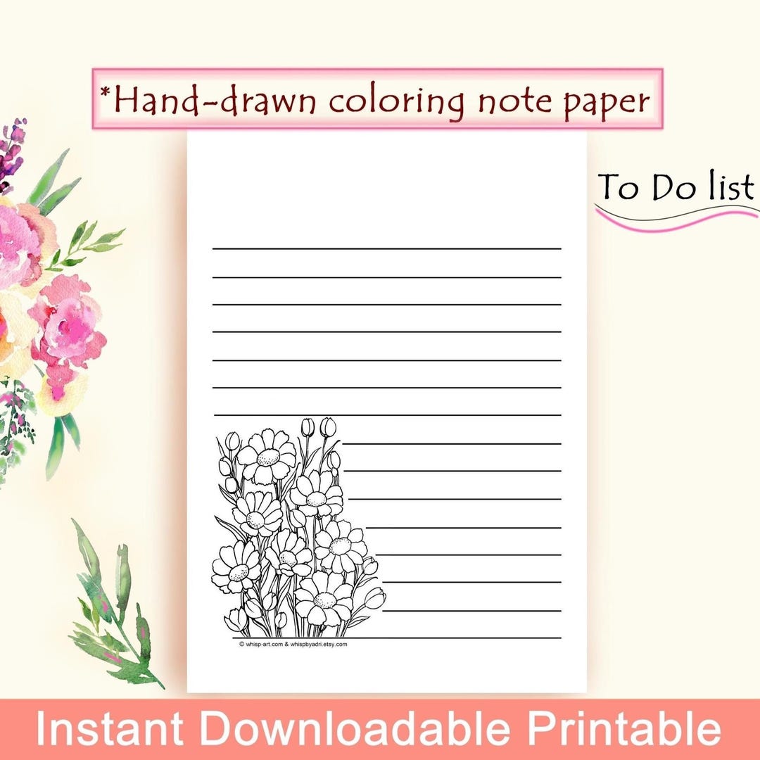 Spring Wildflower Coloring Note Paper: A5, US Letter, 8x10 (PDF ...